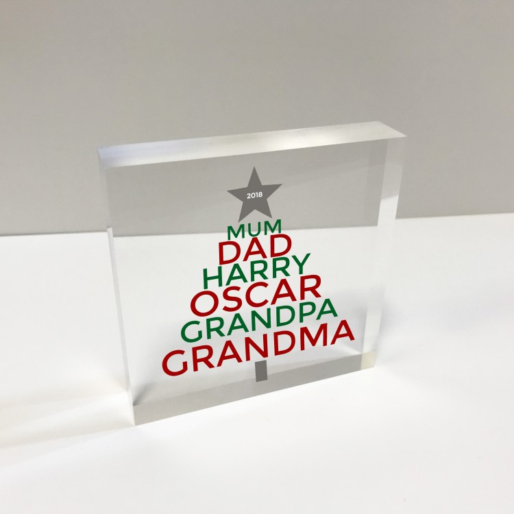 4x4 Acrylic Block Square Glass Token Personalised Christmas family ...